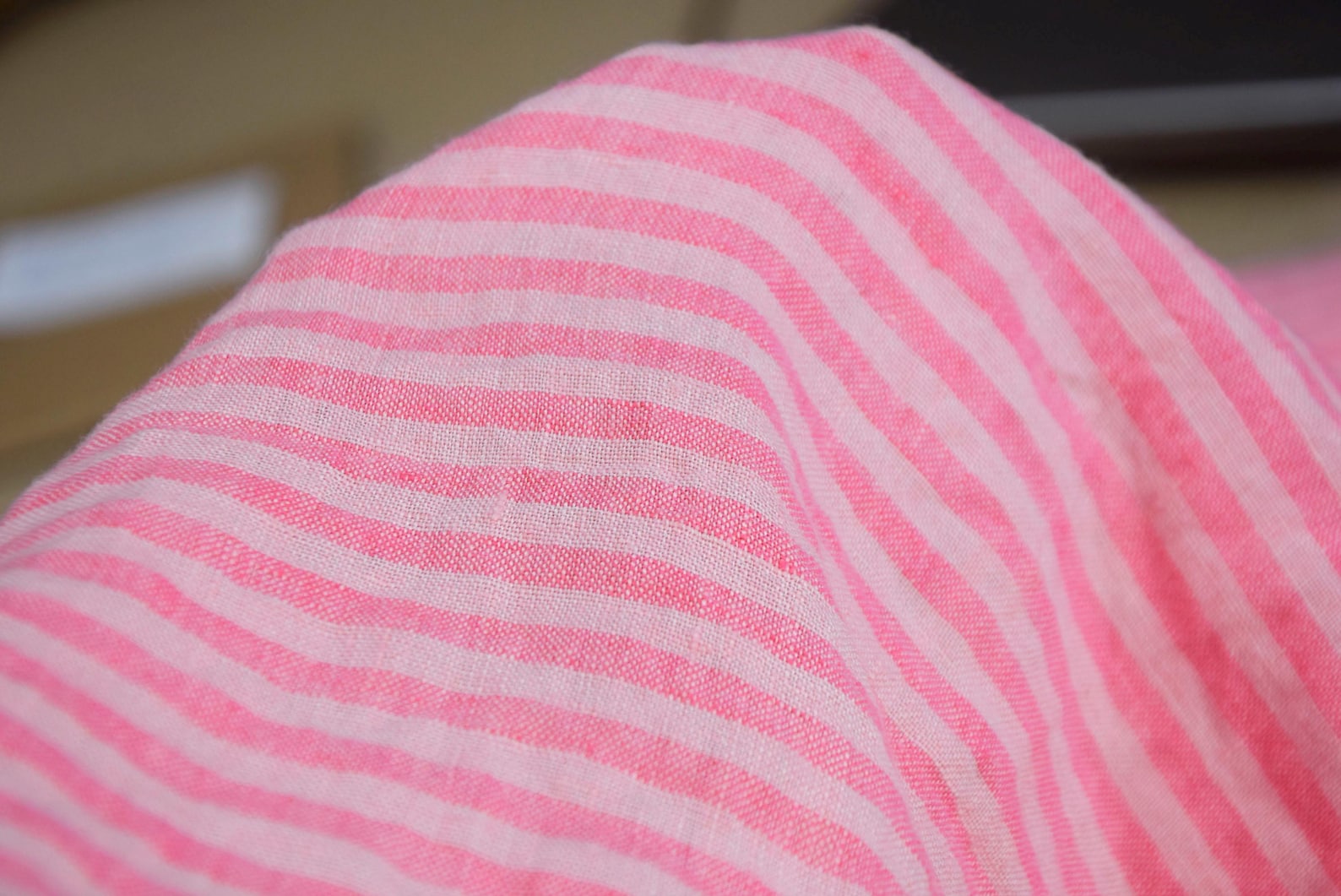 100% Linen Fabric "aurora" Pink Stripe, 160gsm (5oz/yd2), Washed, Pre ...