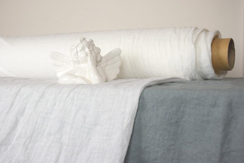 Semi Sheer White Pure Linen Fabric by the Yard, Lightweight 95gsm/2.8oz ...