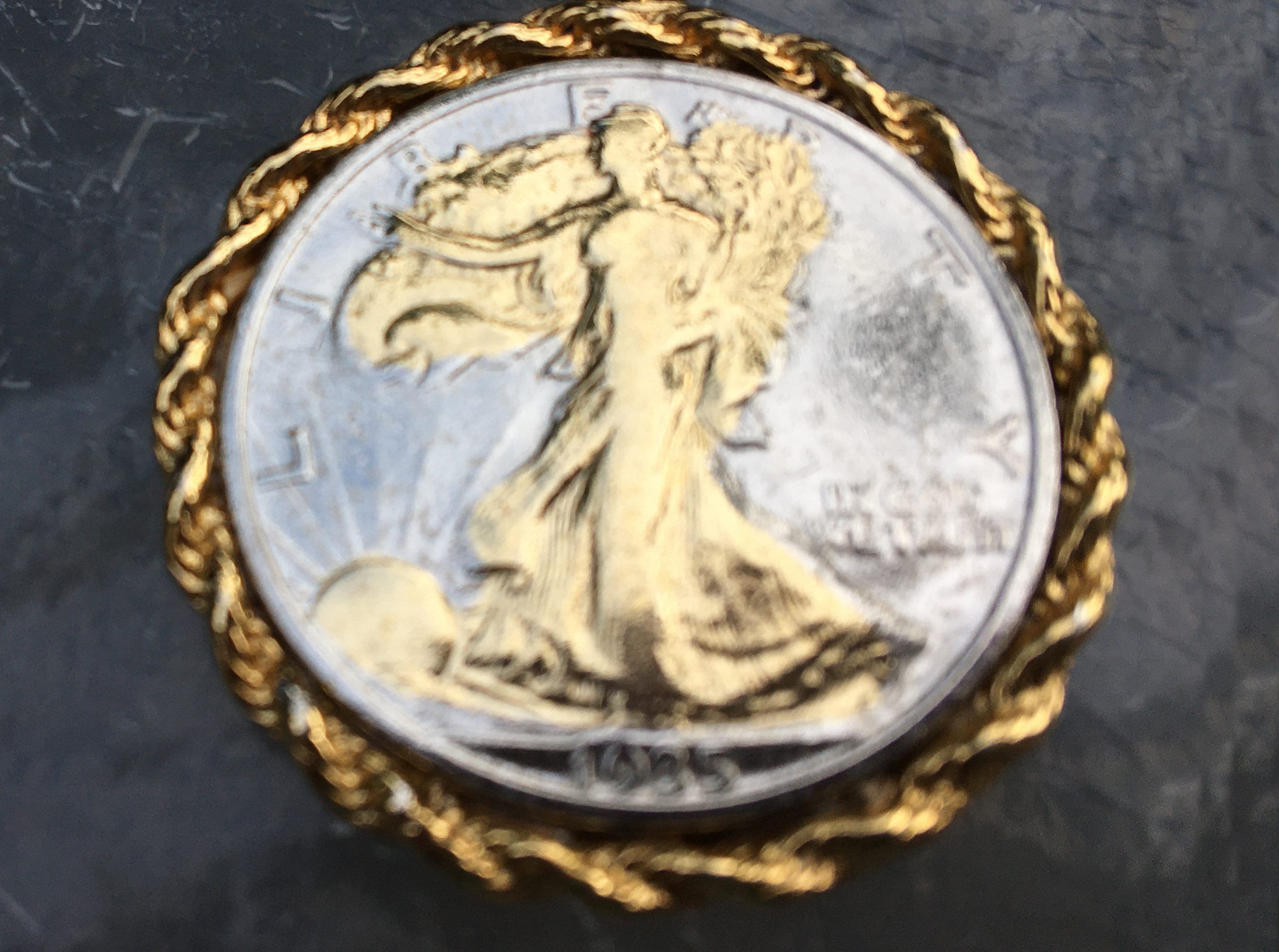 Vintage Gold Plated Walking Lady Liberty US Silver Half Dollar Coin ...