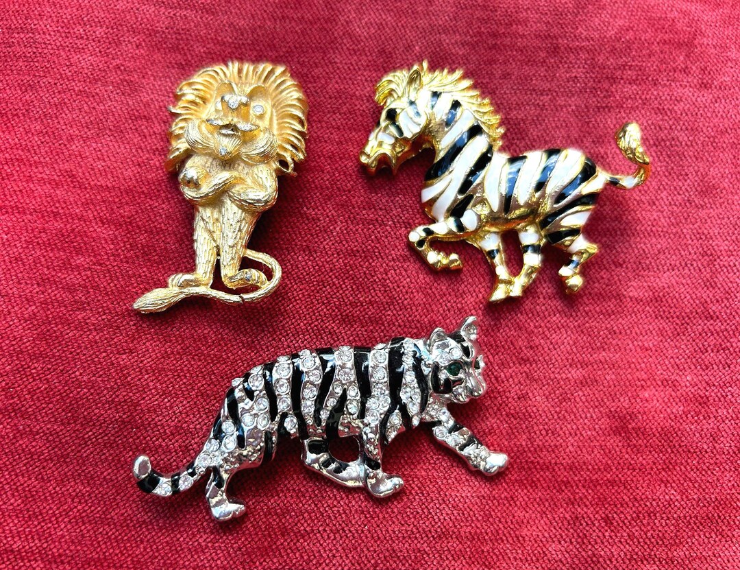 Wild Animal Brooches Vintage Trio With Enamel and Rhinestones (r) - Etsy