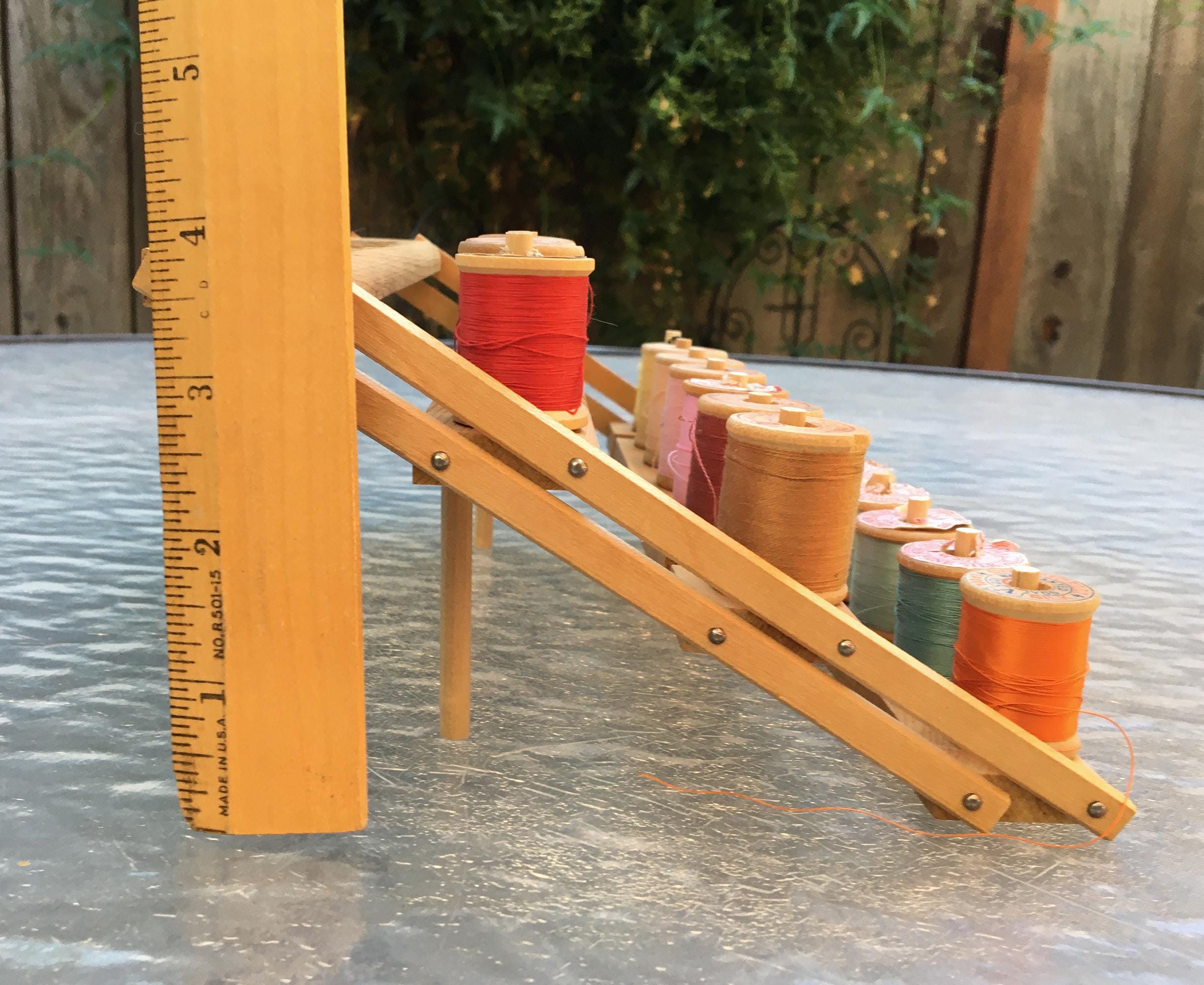 Vintage Spool Rack With Adorable Decorated Wood Design, Spools of ...