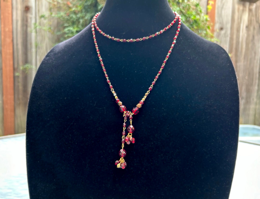 Vintage Deep Red Crystal Beads Torsade Necklace or Decorative Belt - Etsy