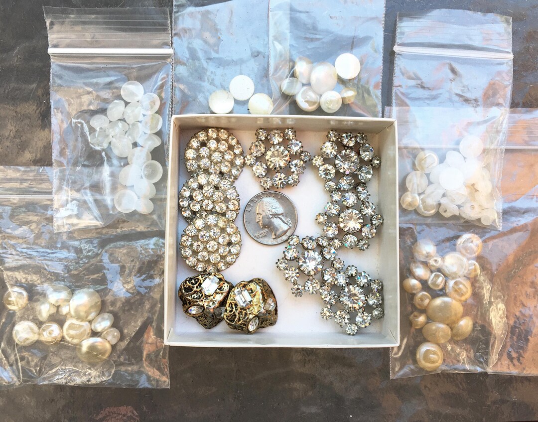 Vintage Rhinestone Shank Buttons Lot Plus Dozens of Shank Faux Pearl ...