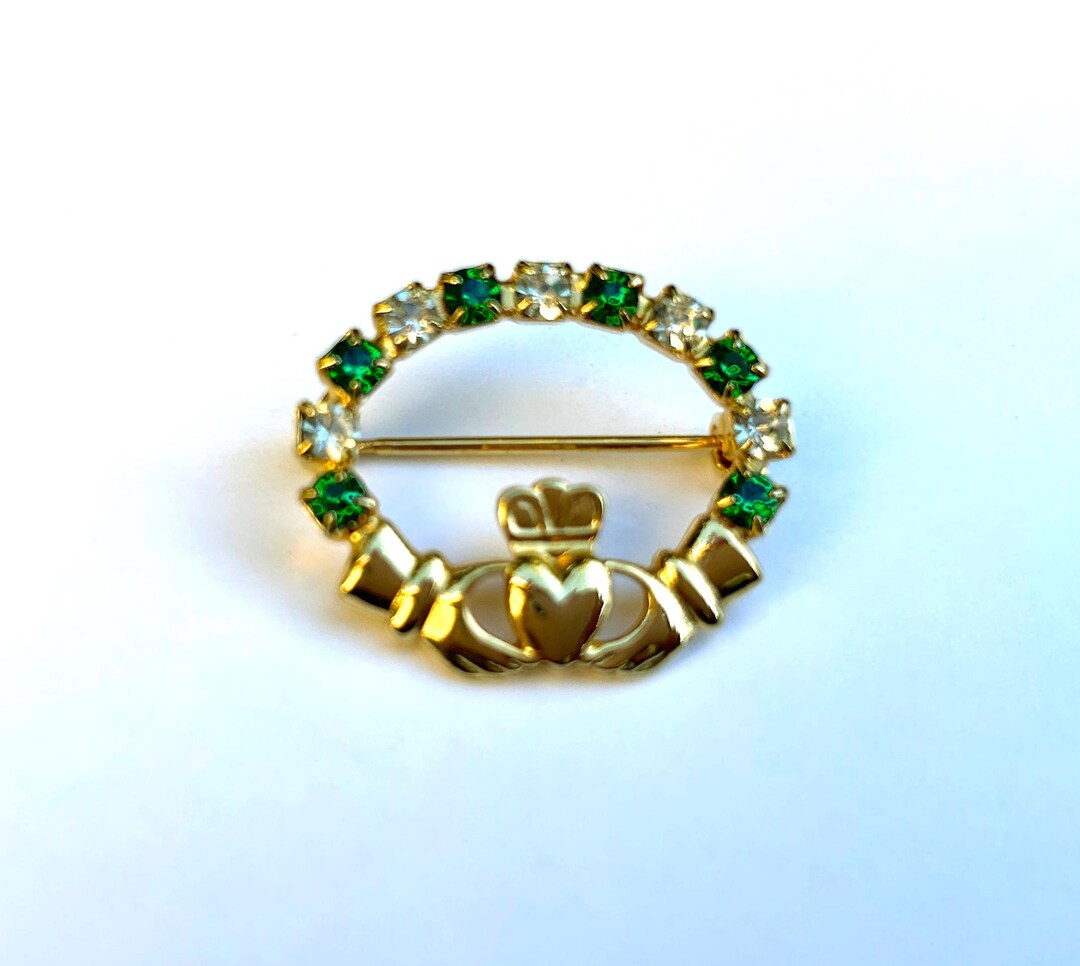 Sol D’or Irish Claddagh Vintage Rhinestone Brooch - Etsy