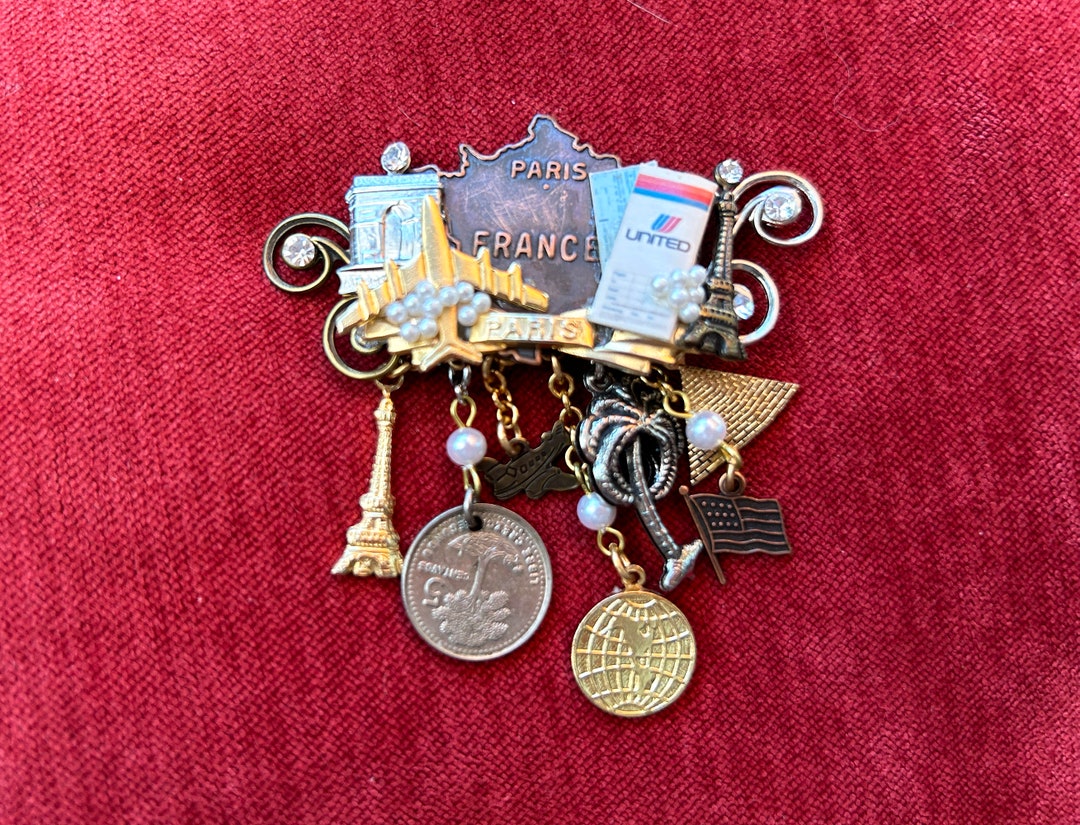 Composite World Traveler Vtg Vacation Brooch - Etsy