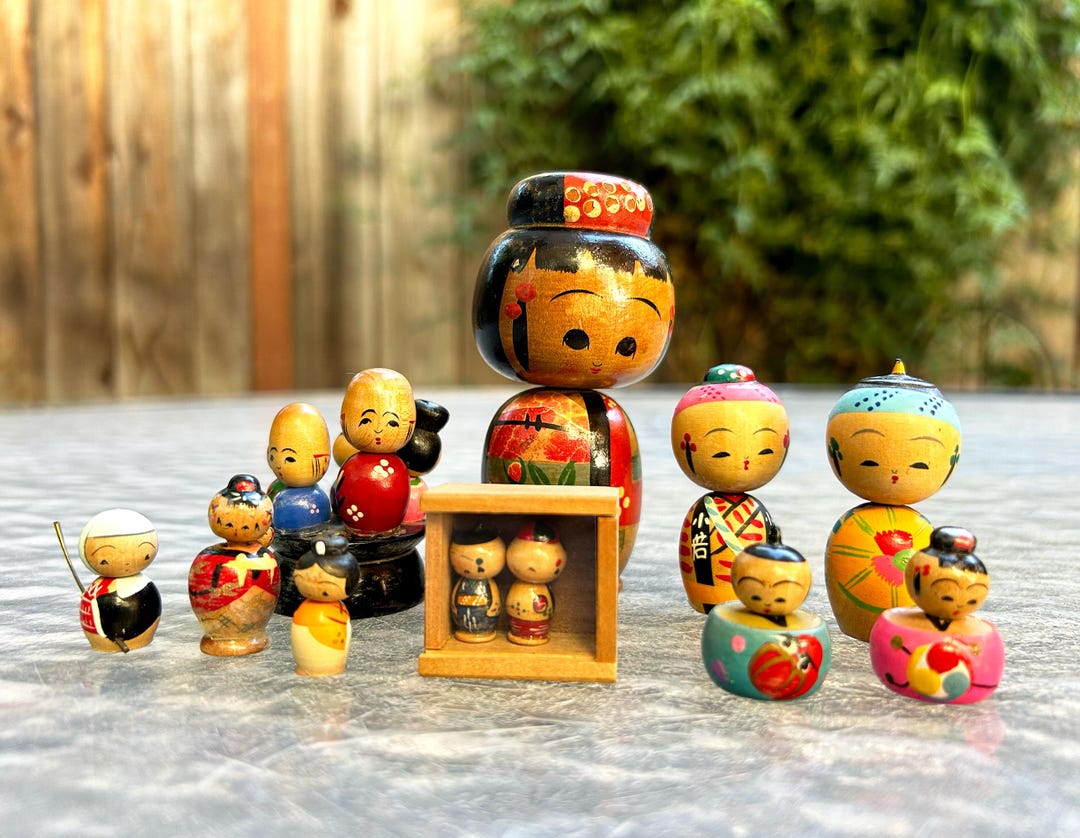 15 Japanese Kokechi Vintage 1950s Wooden Bobblehead Dolls - Etsy