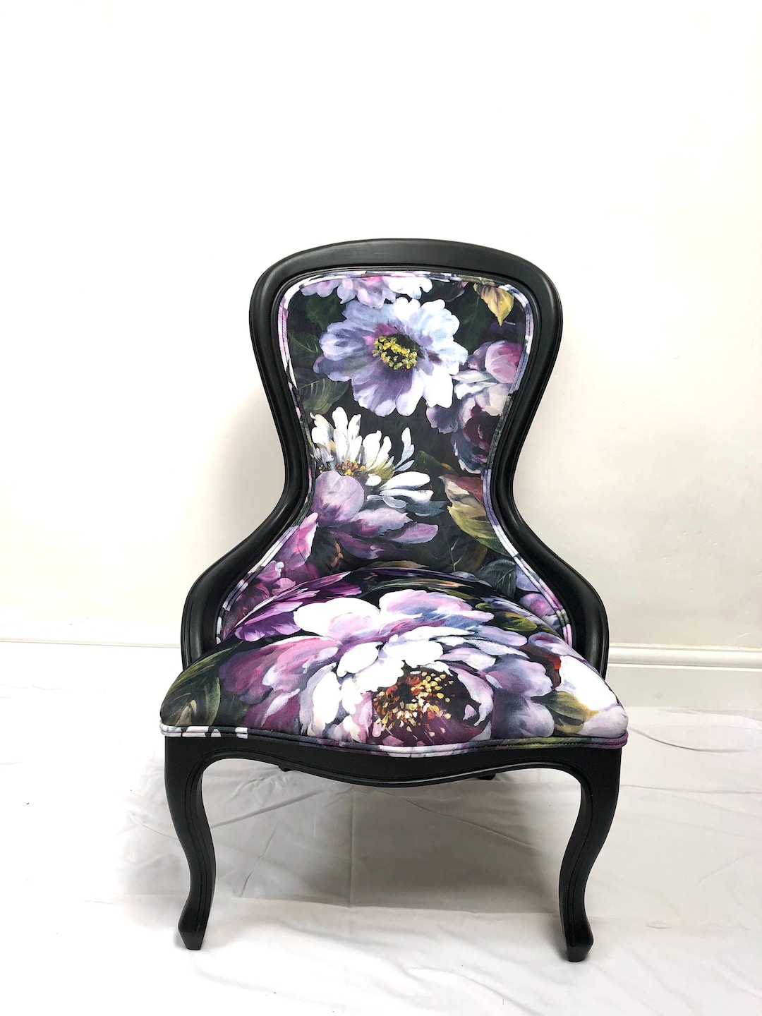 Beautiful Floral Velvet Black Purple Bedroom Living Room Occasional ...