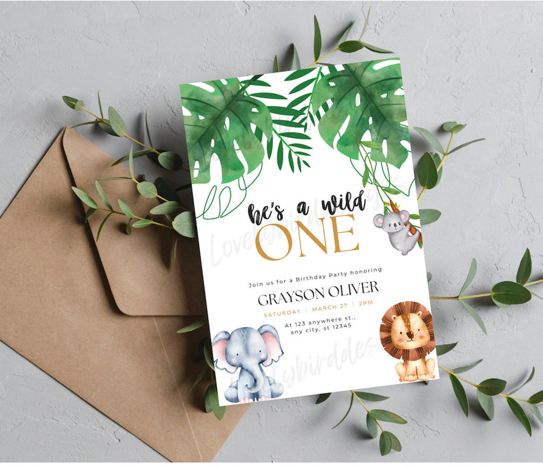First Birthday Invite, He's a Wild One Birthday Invite, Safari ...