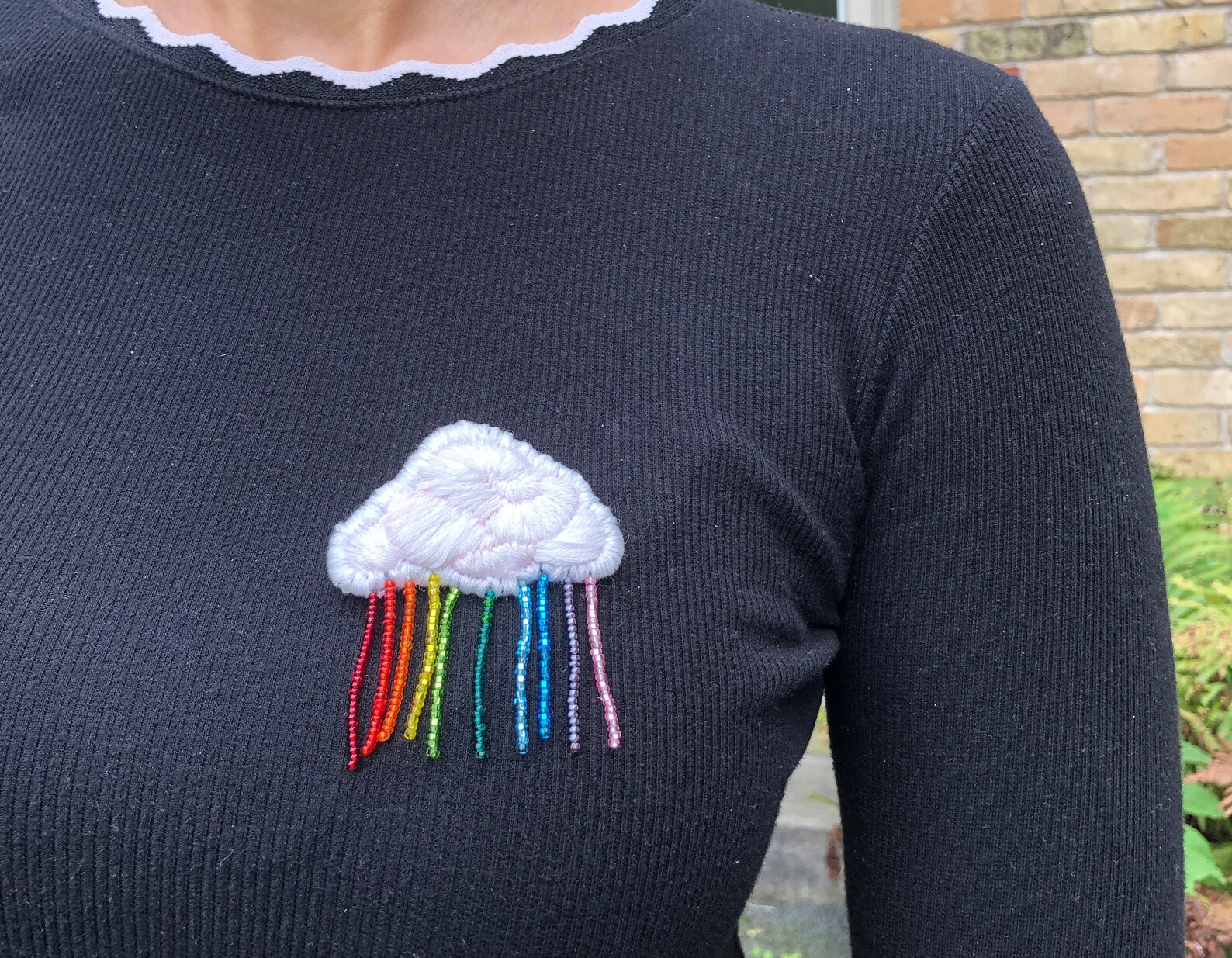 Cloud Brooch With Rainbow Shower ~ (hand-embroidered & Beaded) - Etsy