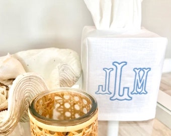 Monogrammed Linen Tissue Box Cover Bookman Monogram, Monogrammed Gift ...