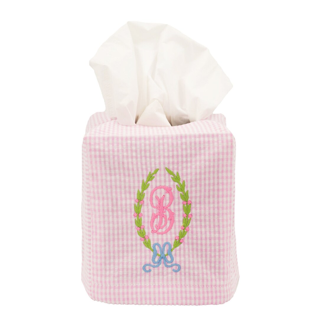 Checked Tissue Box Cover With Monogram - Etsy