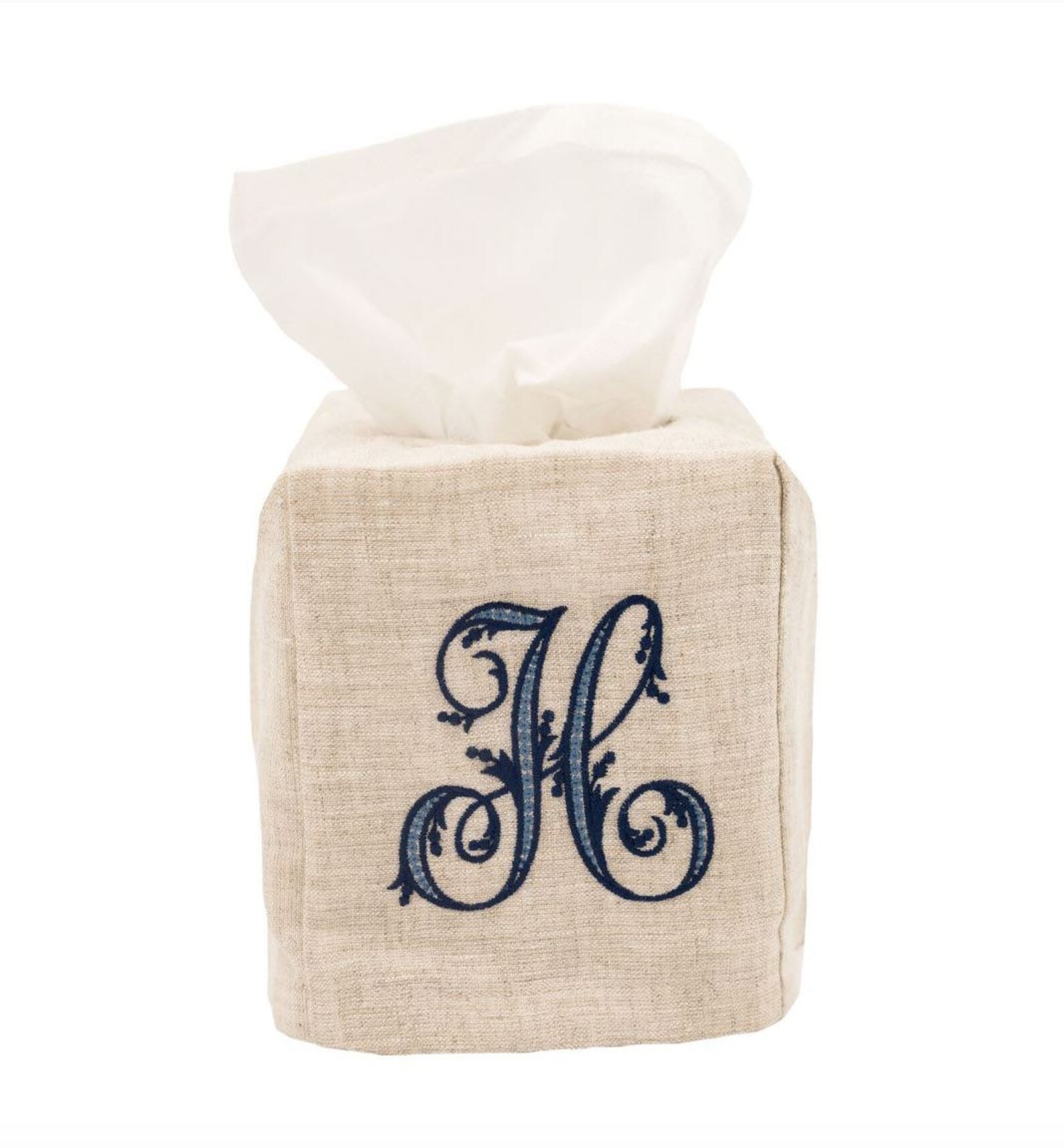 Linen Tissue Box Cover With Monogram - Etsy