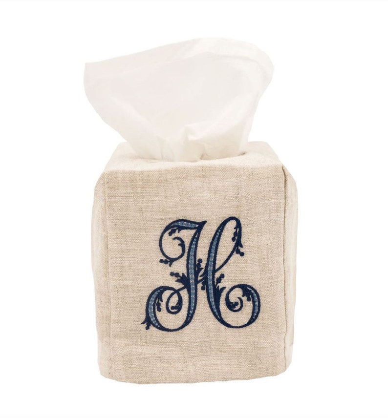 Linen Tissue Box Cover With Monogram - Etsy