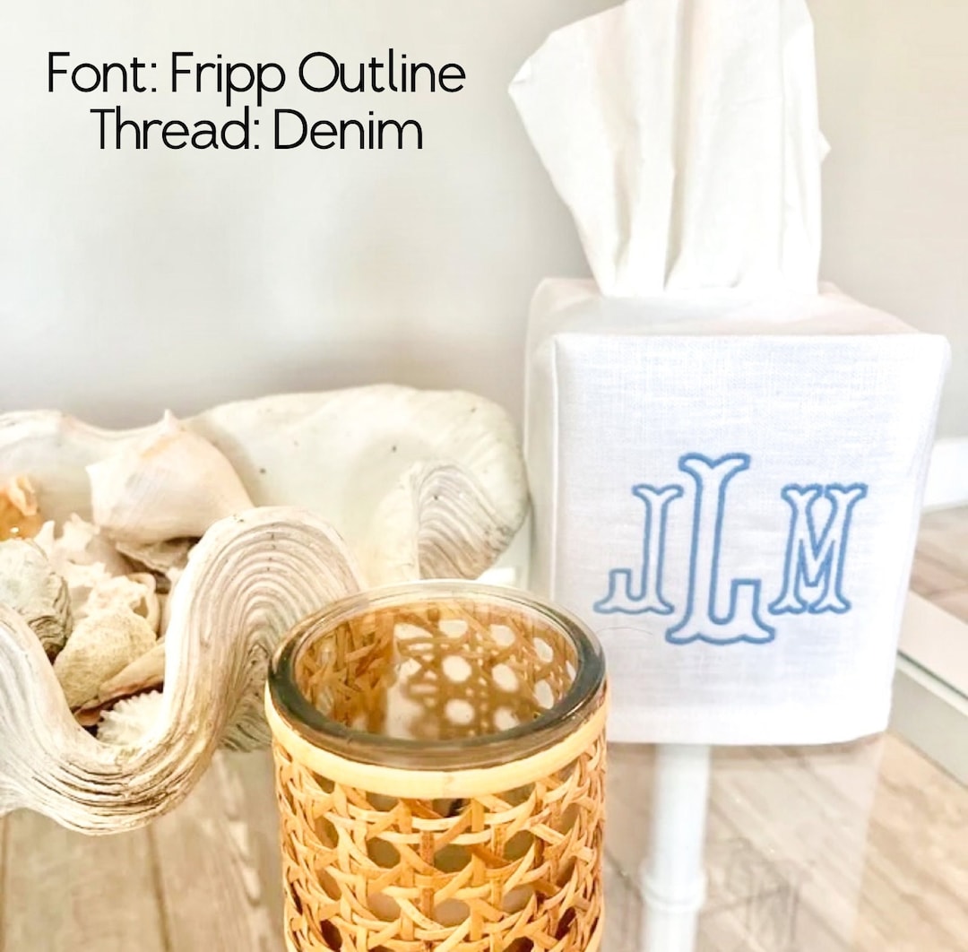 Linen Tissue Box Cover With Monogram - Etsy