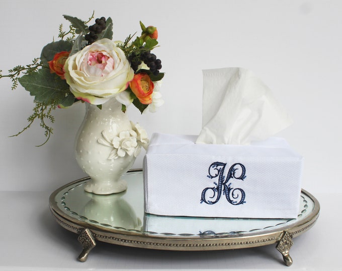 Rectangular Tissue Box Cover With Monogram - Etsy