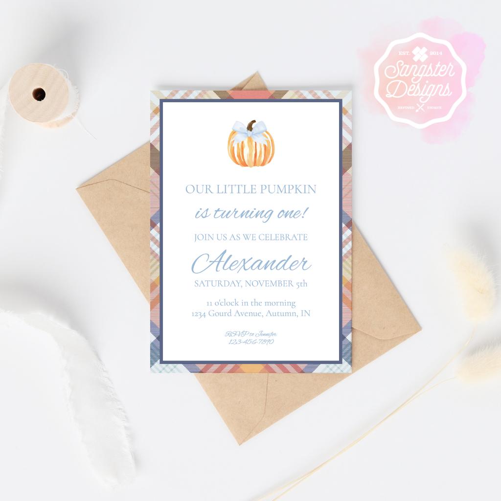 Orange Plaid Pumpkin Party Invitation Template Fall Autumn Theme Kids ...