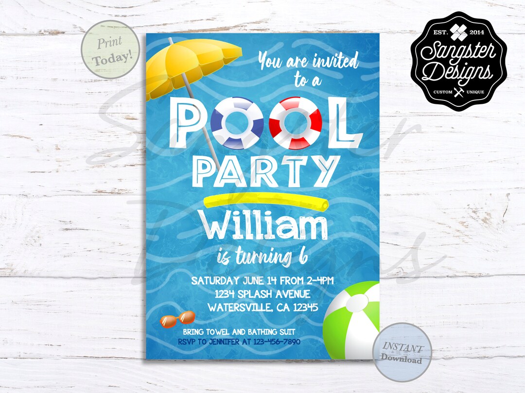 INSTANT DOWNLOAD Pool Party Invitation Template Birthday Pool Party ...