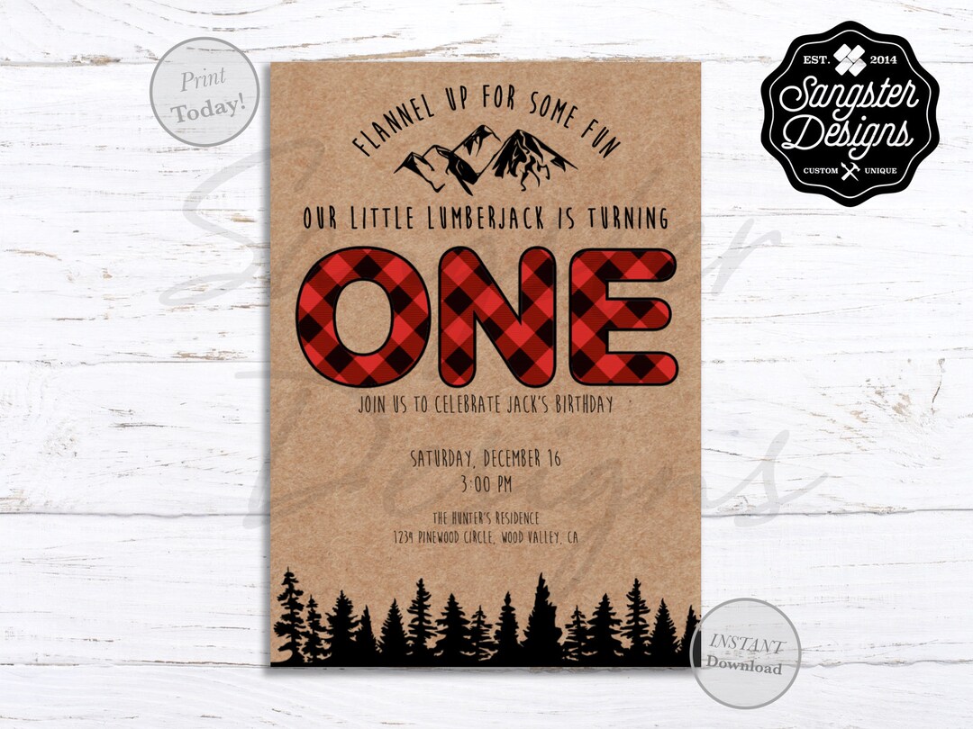 INSTANT DOWNLOAD Lumberjack Invitation Template First Birthday Party ...