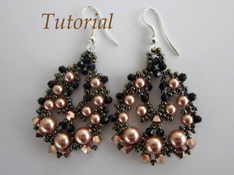 PDF Tutorial Beaded Earrings Rose Gold Swarovski Pearls Crystals Seed Bead Beading Pattern - Etsy