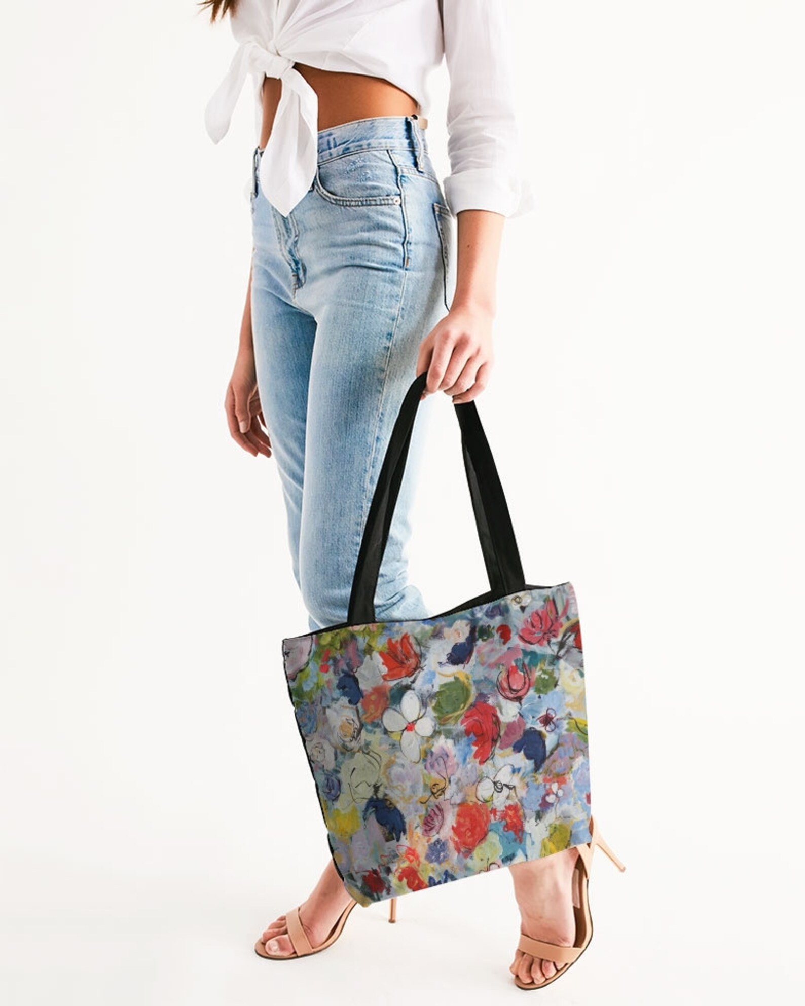 Flower Tote Zip Bag Art Deco Floral Bag Canvas Zip Tote Flower Handbag ...