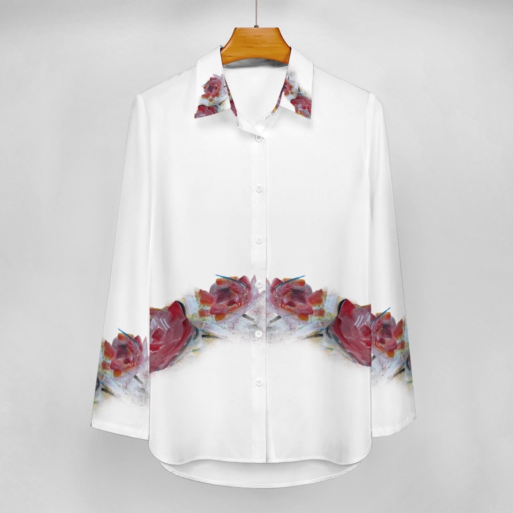 Women Floral Shirt Red Roses Art Print Floral Women Blouse Gift for Her ...