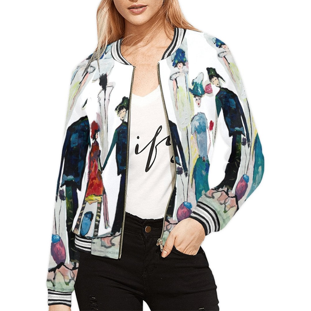 Women Bomber Jacket Creative Artistic Jacket Vintage Look Art Printed ...