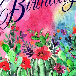A7 Happy Birthday Cactus Blank Folding Card Cacti Saguaro Watercolor ...