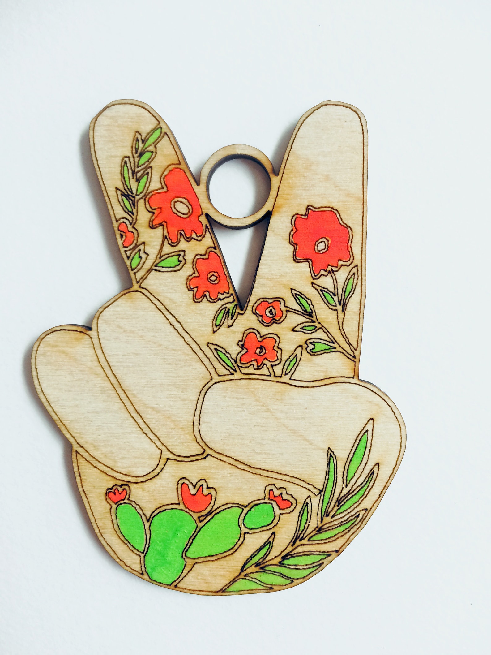 Hand Painted Peace Sign Cactus Flower Orange Wood Ornament 3.5" - Etsy