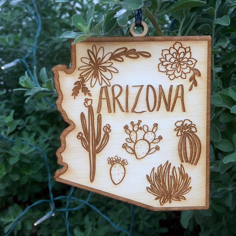 Arizona State Cactus Saguaro Succulent Wood Ornament 4" - Etsy