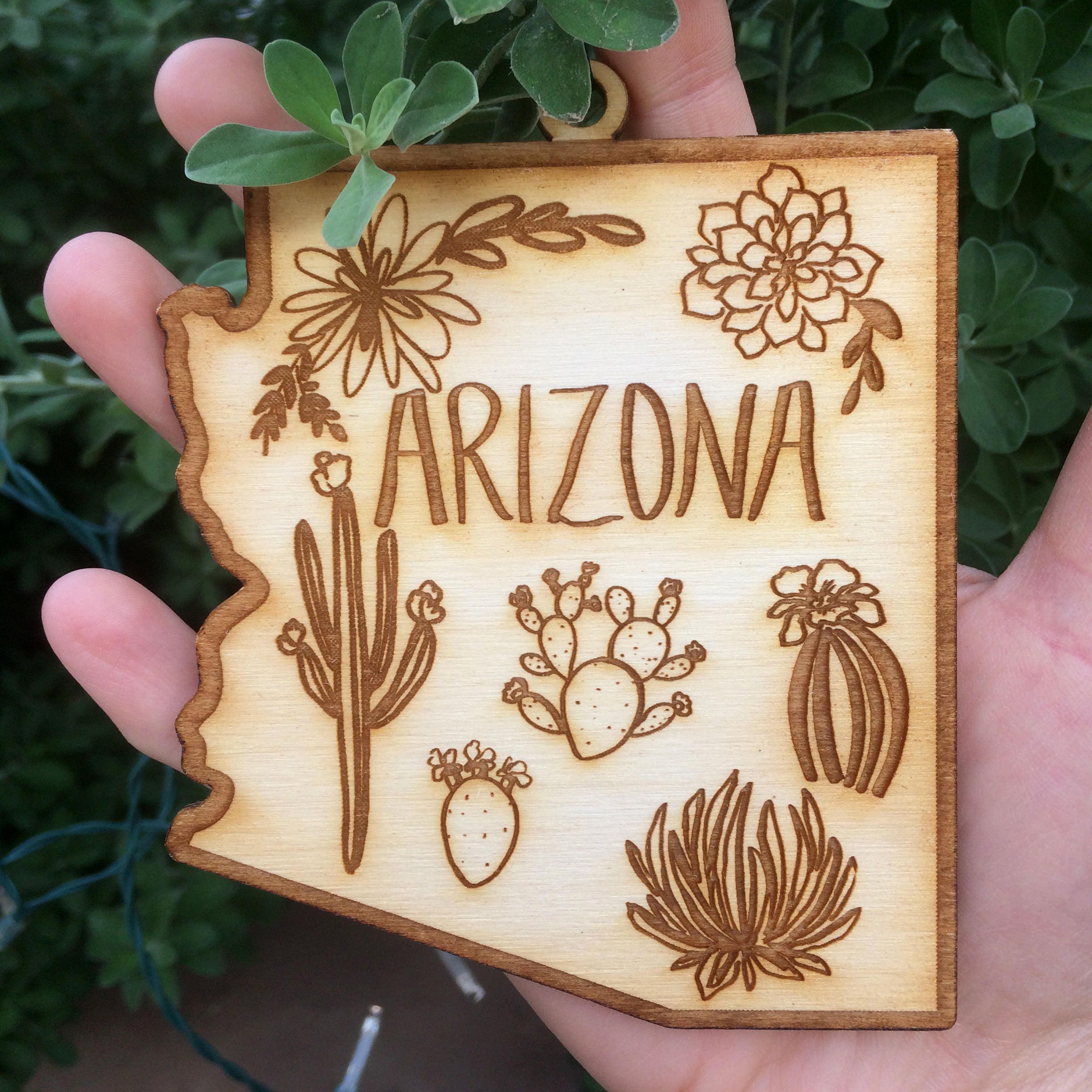 Arizona State Cactus Saguaro Succulent Wood Ornament 4 - Etsy