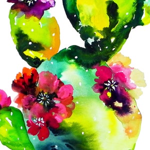 Prickly Pear Spectrum Cactus Pink Botanical Watercolor Art Print - Etsy