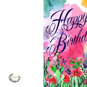 A7 Happy Birthday Cactus Blank Folding Card Cacti Saguaro Watercolor ...