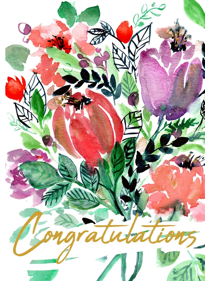 A7 Congratulations Flower Blank Folding Card Watercolor 5x7 - Etsy