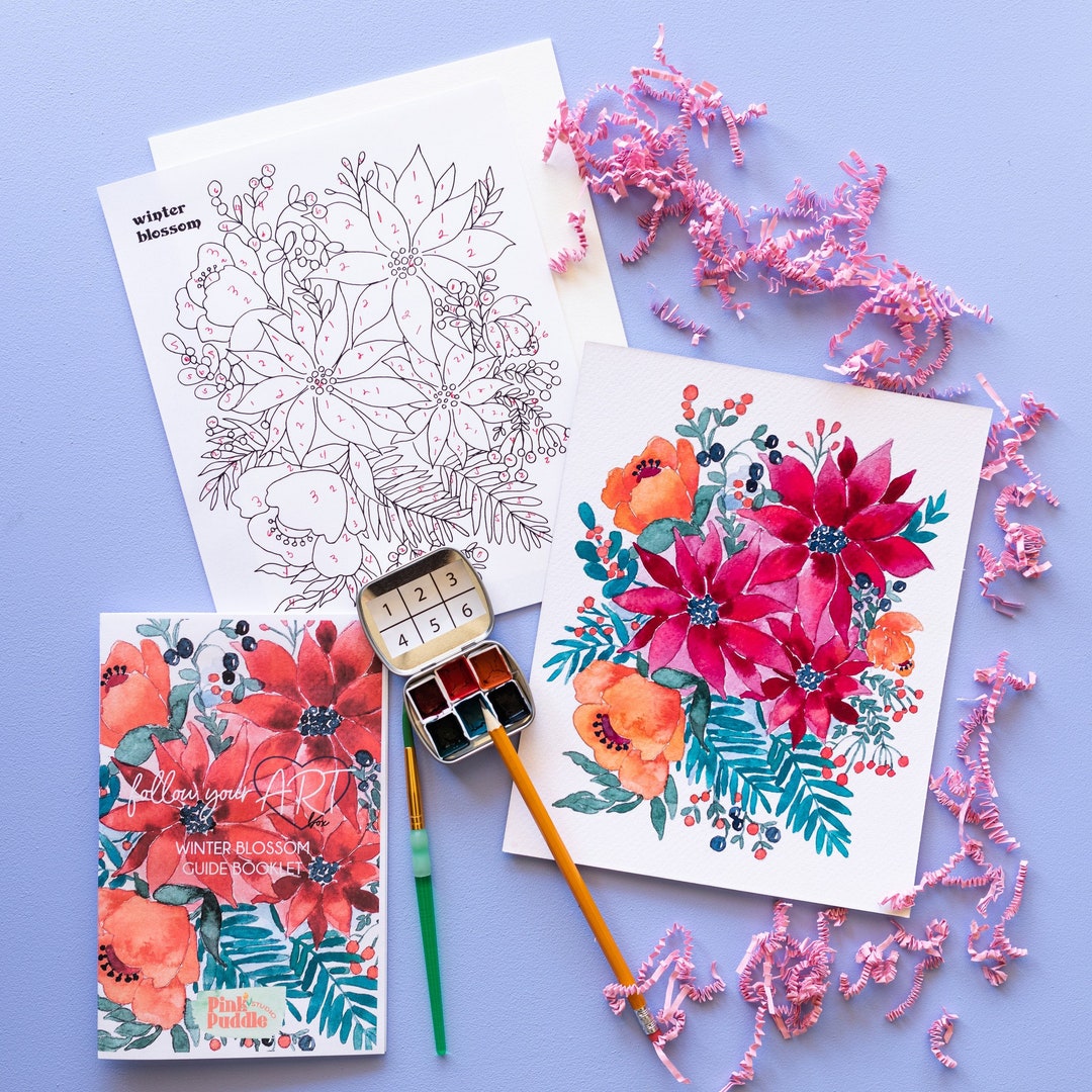 Winter Blossoms Wildflower Maroon Watercolor for Beginners Art Painting ...