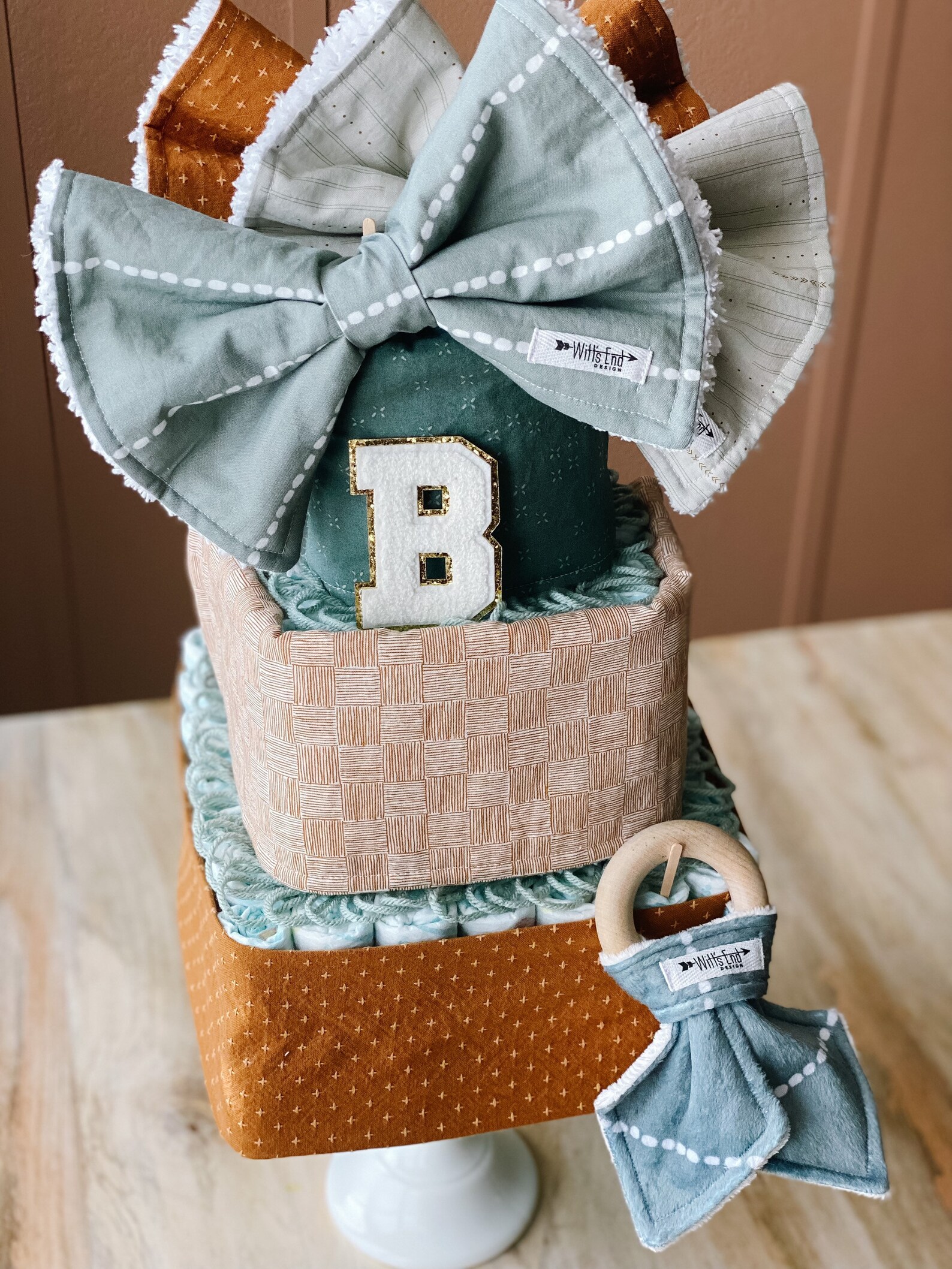 Earth Tones 3-tier Square Diaper Cake or Shower Centerpiece-boys Diaper ...