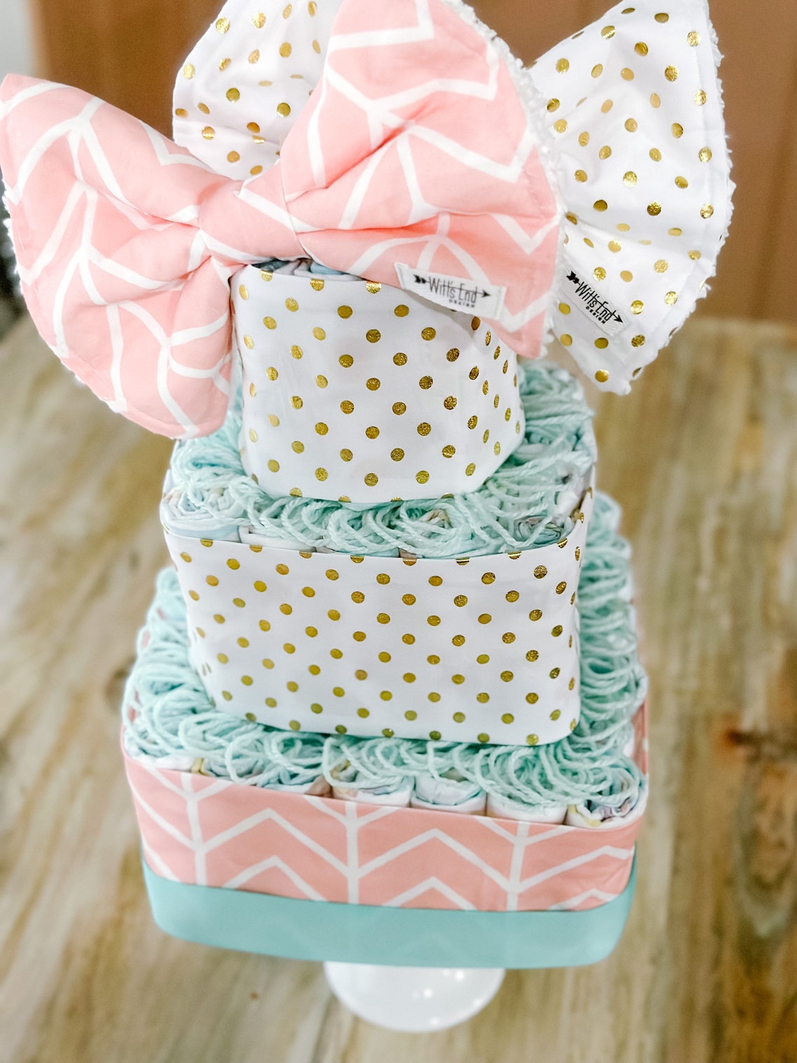 Pink Gold and Mint Baby Girl 3-tier Square Diaper Cake or - Etsy