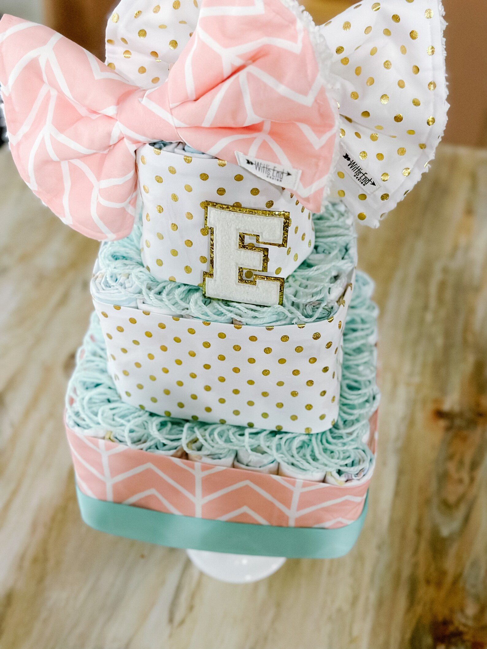 Pink Gold and Mint Baby Girl 3-tier Square Diaper Cake or - Etsy