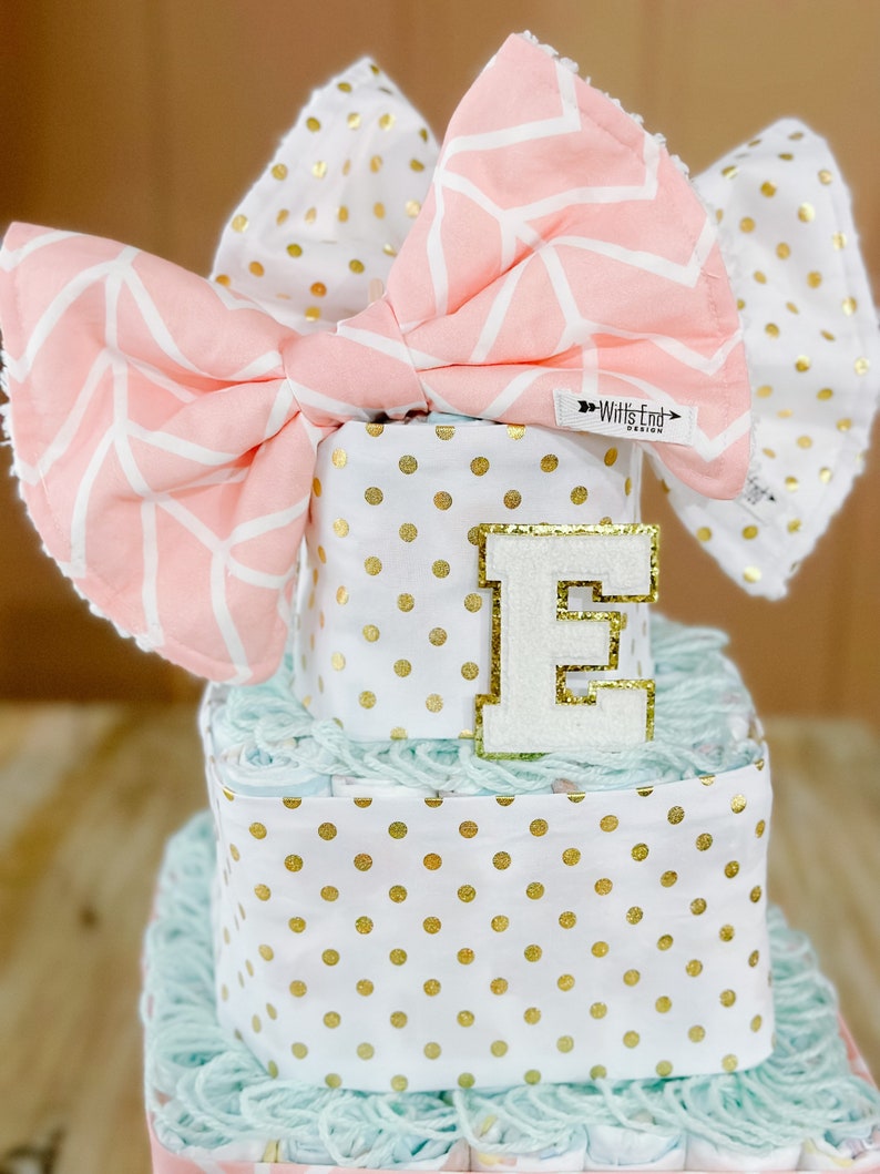 Pink Gold and Mint Baby Girl 3-tier Square Diaper Cake or - Etsy