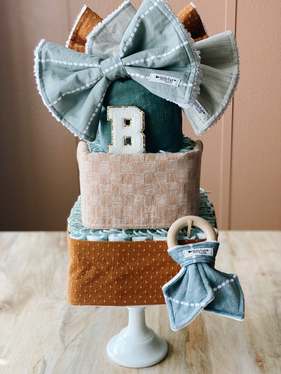 Earth Tones 3-tier Square Diaper Cake or Shower Centerpiece-boys Diaper ...
