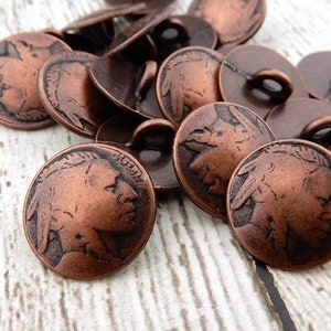Indian Head Nickel, Metal Button 5/8" Antique Copper Buttons Qty 4 to ...