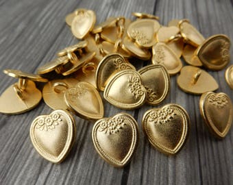 Gold heart buttons | Etsy