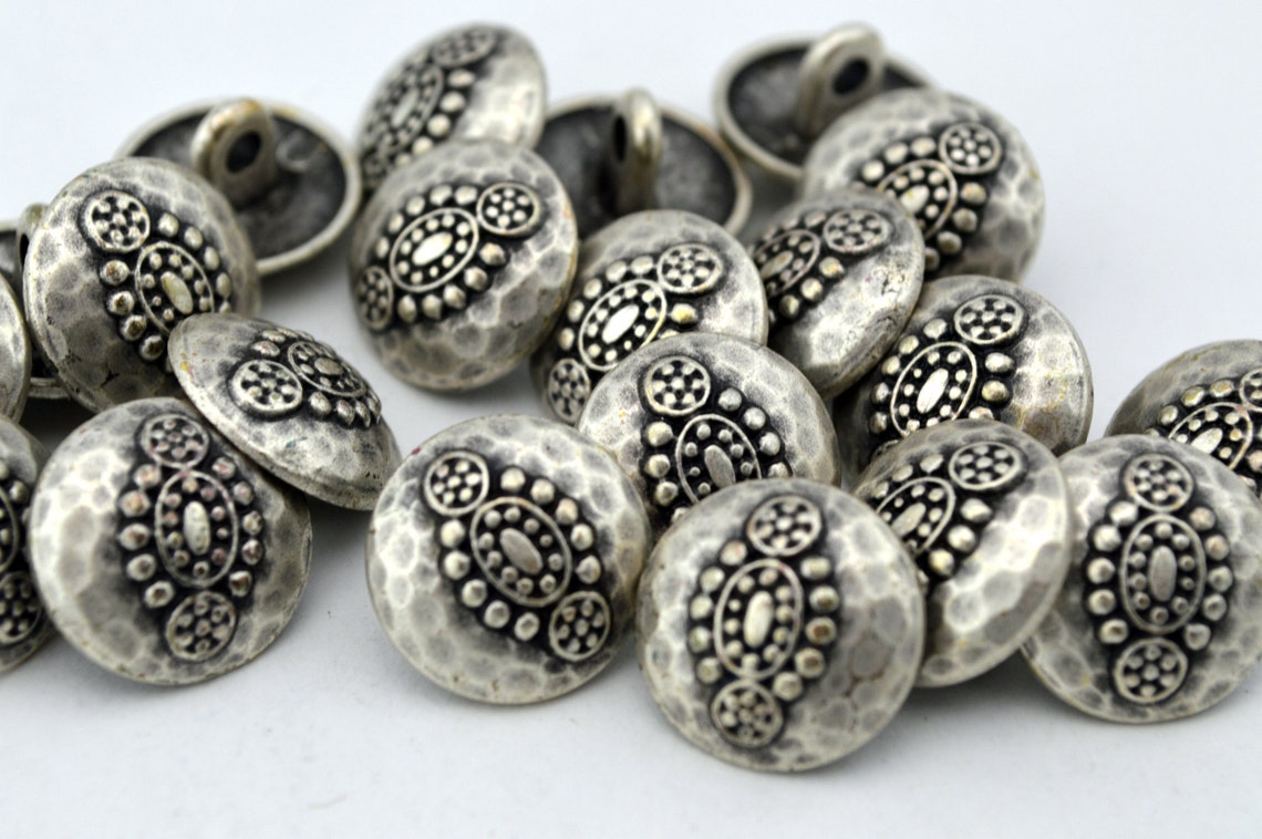 Hammered Tribal Buttons Antique Silver Metal Button 15mm Qty - Etsy