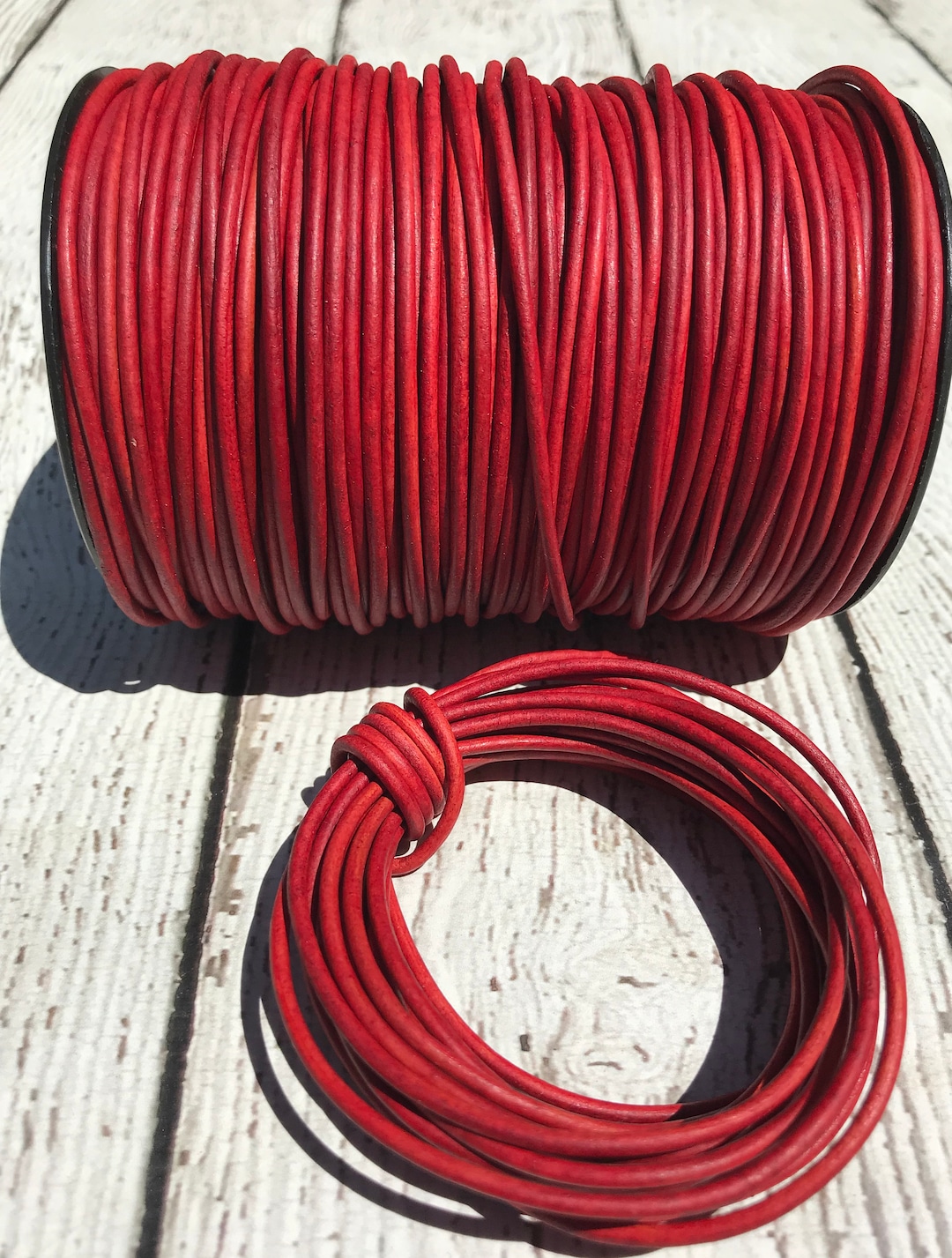 Leather Wrap Cord NATURAL DYE RED Round Leather Cord 2mm 4 Yards or ...