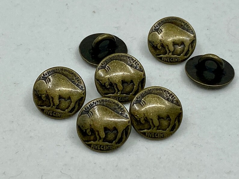 BUFFALO Nickel Metal Buttons 3/8 Antique Brass Nickel | Etsy