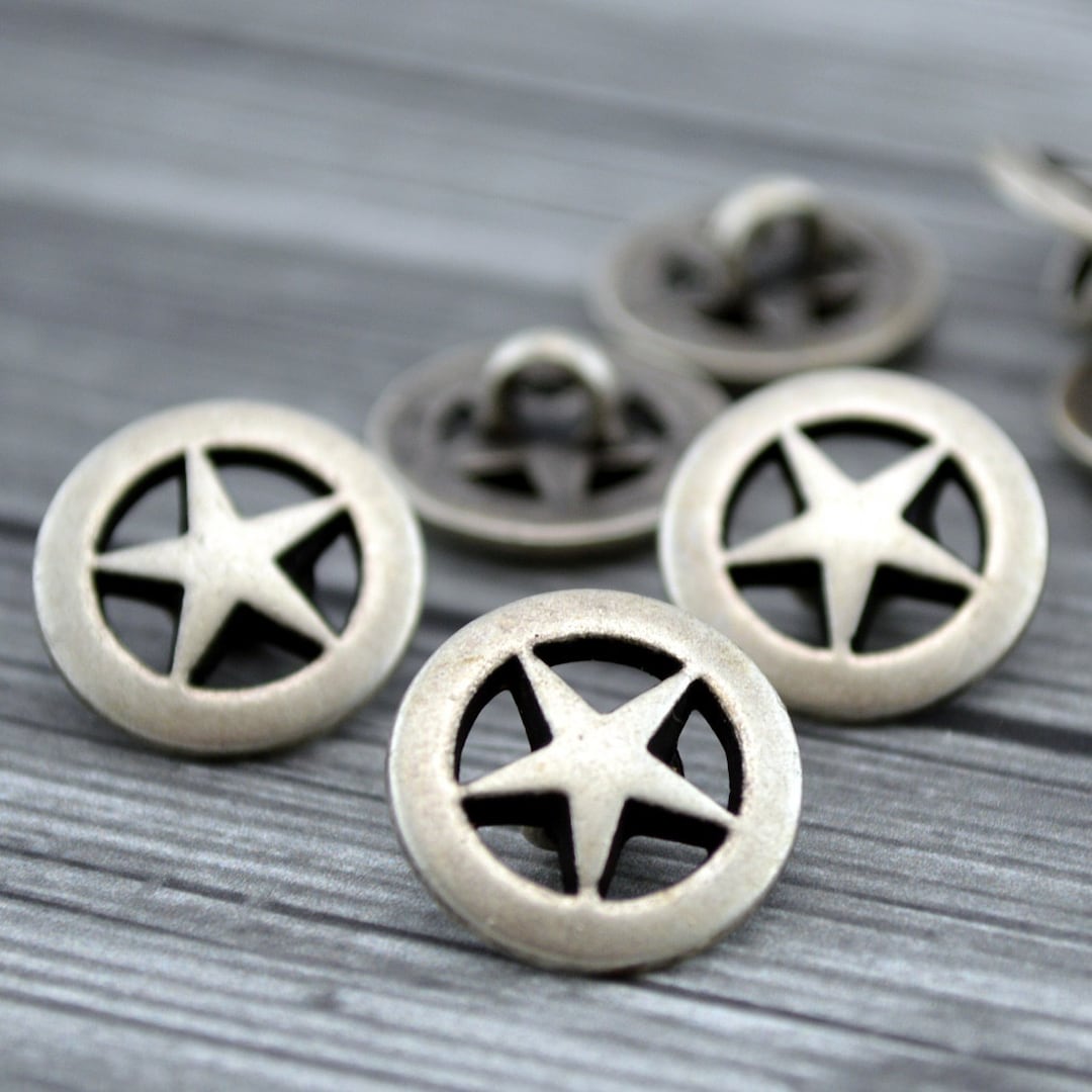 TEXAS STAR Buttons, Antique Silver Button 5/8 Five Pointed Stars 15mm ...