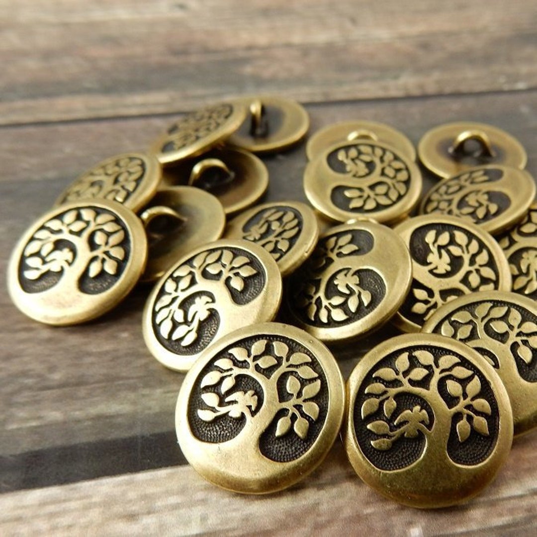 Tierracast Bird in a Tree Buttons Qty 4 Antique Brass 16mm Metal Button ...