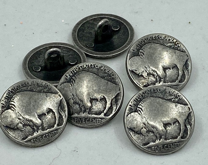 Buffalo Nickel Buttons 3/4" Antique Silver Metal Button Qty 4 Buttons ...