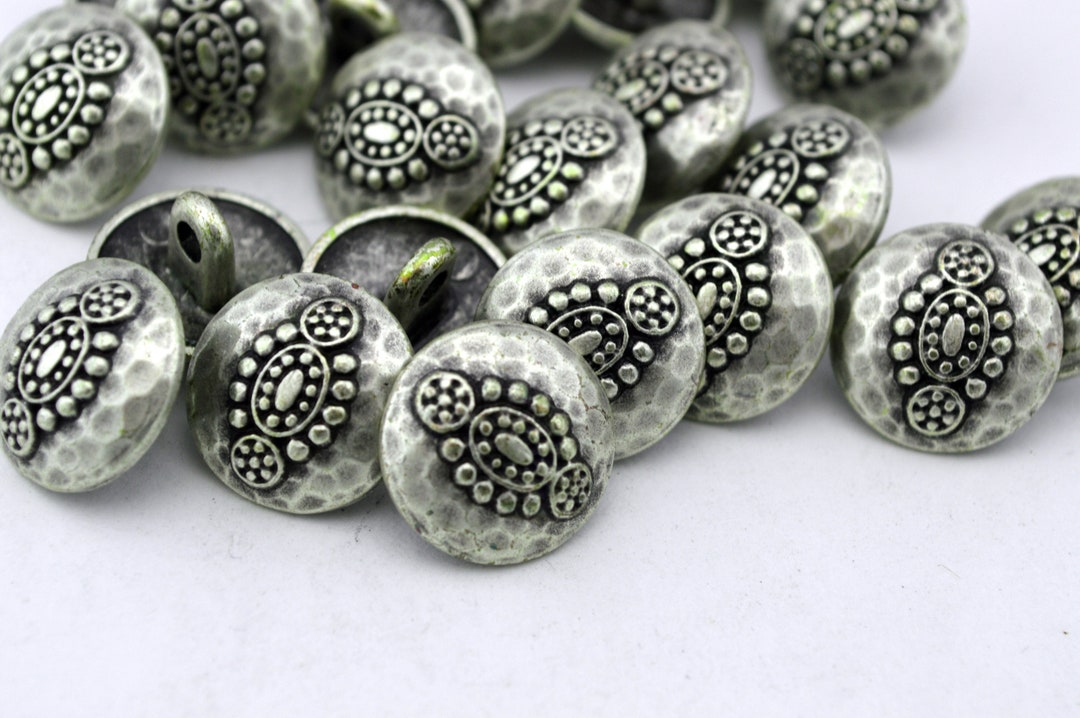Hammered Tribal Buttons, Antique Silver Metal Button, 15mm Qty 4 , 5/8 ...