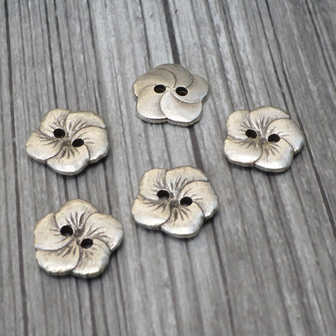 HIBISCUS Metal Buttons Antique Silver, Hawaiian Flower 5/8" Qty 4 to 12 ...