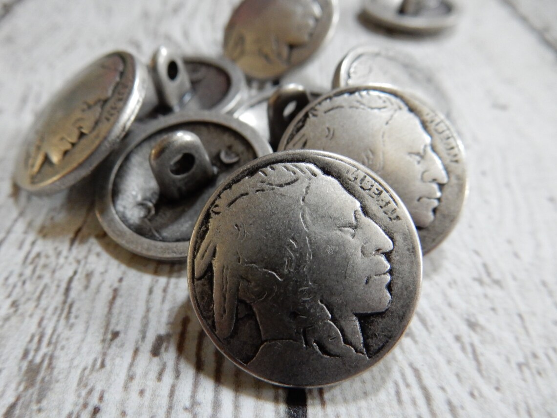 Indian Head Buttons 3/4 Antique Silver Metal Button Qty | Etsy